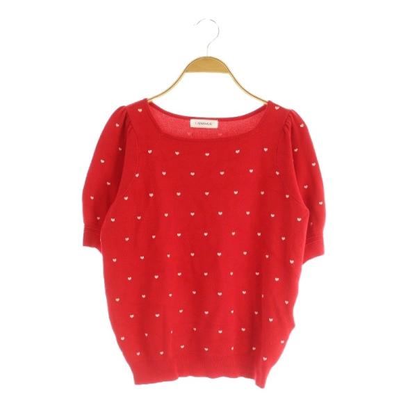 カルナムール CALNAMUR 24AW HEART JACQUARD KNIT ハートジャガードニット カットソー 五分袖 F レッド /MY ■OS レディース【表記サイズ】F【実寸サイズ】肩幅：29cm　身幅：43cm　着丈：50cm...