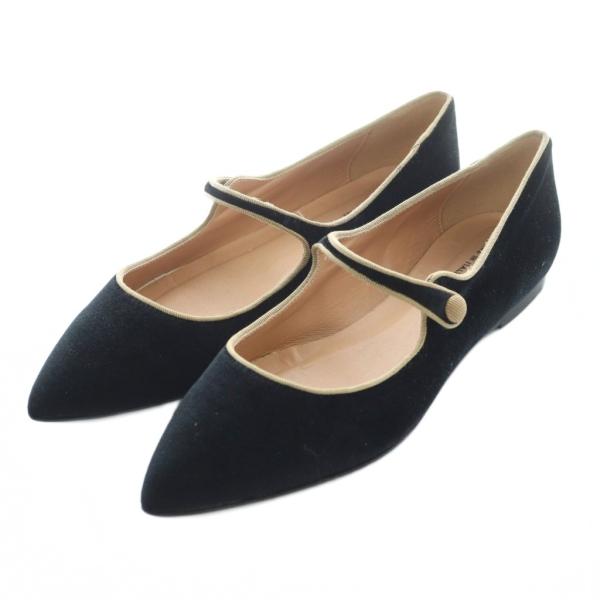 ステイタス STATUS 24AW ベロアストラップシューズ パンプス ポインテッドトゥ フラット 38 25cm 黒 ブラック /RI ■OS レディース【表記サイズ】38（25cm）【実寸サイズ】ヒールの高さ：約0.8cm　最大幅：約8...