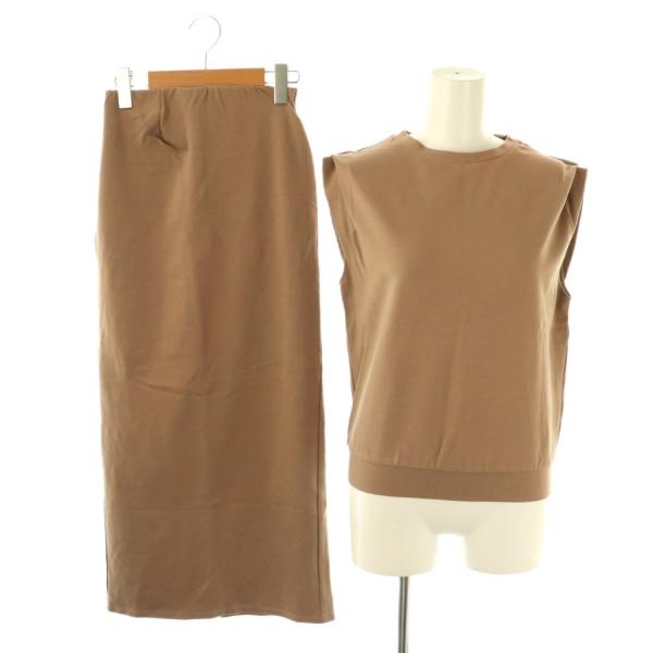 アニュアンス anuans 23SS ショルダータックカットセットアップ カットソー タイトスカート S キャメル /DF ■OS ■SH レディース【表記サイズ】S【実寸サイズ】身幅：46.5cm　着丈：50.5cm　スカート　ウエスト ...