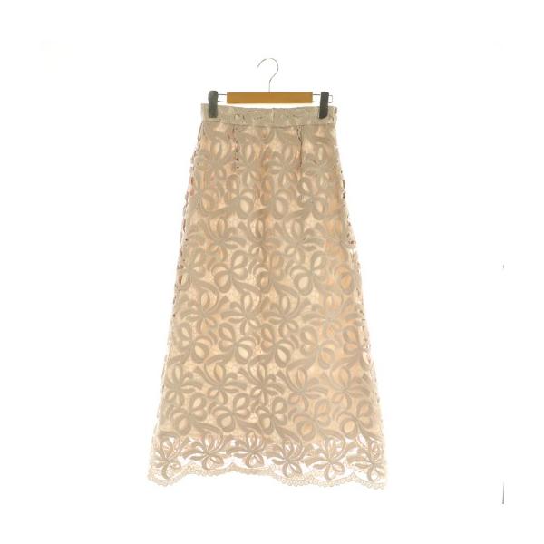 ナチュラルクチュール natural couture 23SS リボンモチーフケミカルレーススカート ロング 台形 F ピンクベージュ /MY ■OS レディース【表記サイズ】F【実寸サイズ】ウエスト：60cm　ヒップ：90cm　スカート丈...