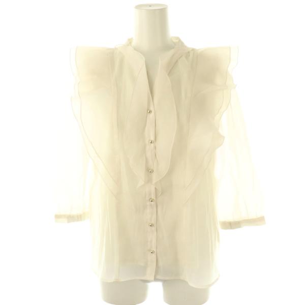 ナチュラルクチュール natural couture 25AW ラッフルフリルキーネック7分袖ブラウス オーガンジー シアー F オフホワイト【表記サイズ】F【実寸サイズ】肩幅：34.5cm　身幅：46cm　着丈：54cm　袖丈：41cm　...