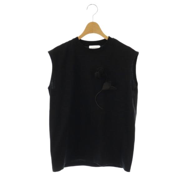 ヴィヴィアーノ VIVIANO ×LE CIEL BLEU 25SS フラワーアップリケスリーブレスTシャツ カットソー F 黒 /CX ■OS レディース【表記サイズ】F【実寸サイズ】身幅：50cm　総丈：67cm　　【素材】・本体 コッ...