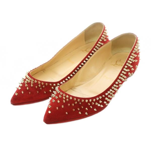 クリスチャンルブタン ESCARPIC FLAT VEAU VELOURS エスカルピックフラット パンプス ローヒール スタッズ 35.5 22.5cm 赤 レッド【ブランド】クリスチャンルブタン Christian louboutin【...