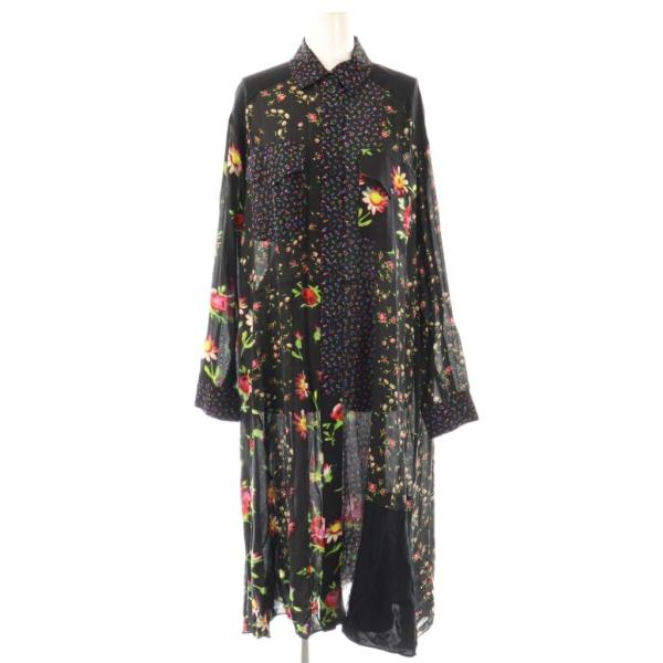 マックキュー McQ 花柄シャツワンピース IT36 ブラック マルチカラー /DO ■OS レディース【ブランド】マックキュー McQ【表記サイズ】IT36【実寸サイズ】肩幅：約50cm　身幅：約57.5cm　袖丈：約54cm　総丈：約1...