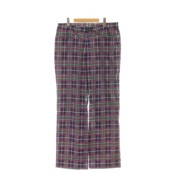 セルジオタッキーニ Sergio Tacchini 総柄チェックポリエステルパンツ ゴルフウェア O 紫 パープル 緑 グリーン /AT ■OS ■AD メンズ【表記サイズ】O【実寸サイズ】ウエスト：86cm　もも幅：29cm　裾幅：25c...