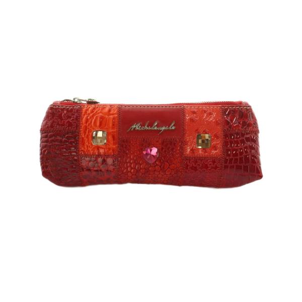ミケランジェロ MICHELANGELO ポーチ ラインストーン パッチワーク 赤 レッド /MI ■OS レディース【表記サイズ】表記なし【実寸サイズ】ヨコ：22.5cm　タテ：9cm　マチ：4.5cm　　【色】赤【仕様】開閉 ファスナー...