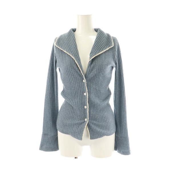 マーガリンフィンガーズ Margarin Fingers レース付きカーディガン ニット 長袖 ブルー /HK ■OS レディース【表記サイズ】サイズ表記なし【実寸サイズ】肩幅：33cm　身幅：39cm　着丈：55cm　袖丈：59cm　　【...