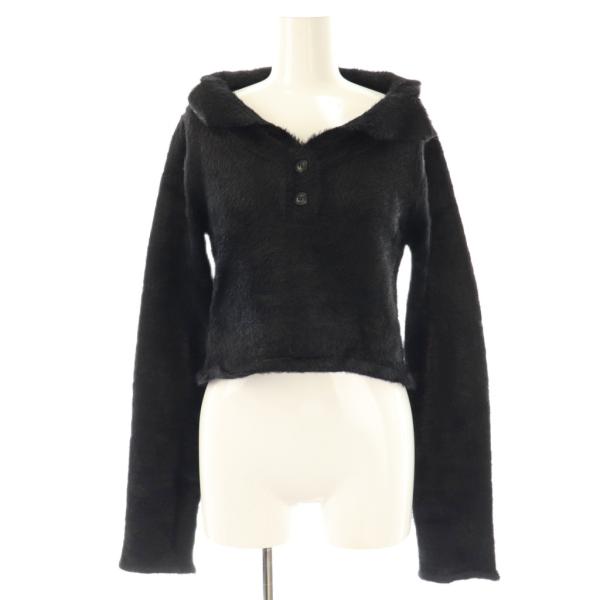 スリータイムズ threetimes ハーフボタンシャギーニット カットソー ブラック /DO ■OS レディース【表記サイズ】表記なし【実寸サイズ】肩幅：約36cm　身幅：約37cm　着丈：約42cm　袖丈：約64cm　　【素材】ナイロン...