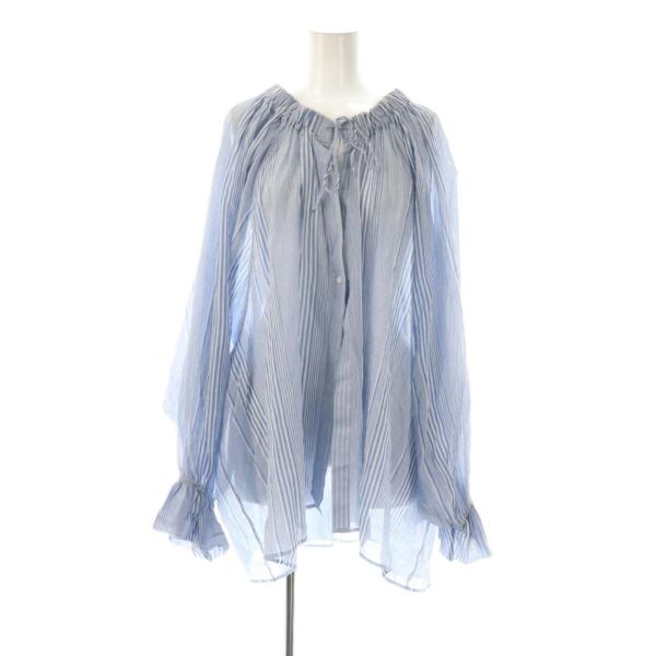 デプレ DES PRES トゥモローランド ハイツイストローン ネックギャザーブラウス ストライプ 36 ブルー /DF ■OS レディース【ブランド】デプレ DES PRES トゥモローランド【表記サイズ】36【実寸サイズ】身幅：77.5...