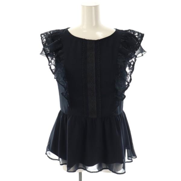 トッカ TOCCA 25AW DANCING LACE TOPS トップス ブラウス フレンチスリーブ S ネイビー /DO ■OS レディース【ブランド】トッカ TOCCA【表記サイズ】S【実寸サイズ】肩幅：約36cm　身幅：約40cm　...