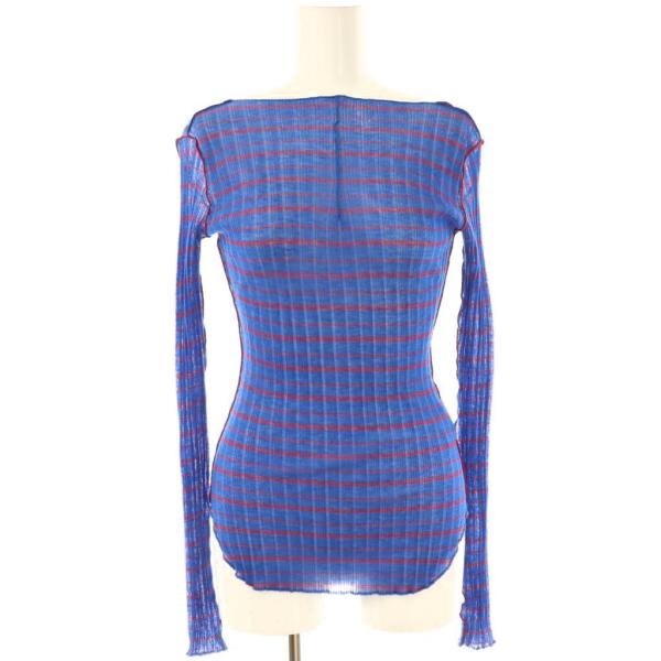 Teleco Rib Border Tops トップス カットソー 長袖 シアー 36 青 ブルー 赤 レッド /AT ■OS レディース【表記サイズ】36【実寸サイズ】肩幅：33cm　身幅：34cm　着丈：59cm　袖丈：62cm　　【素...