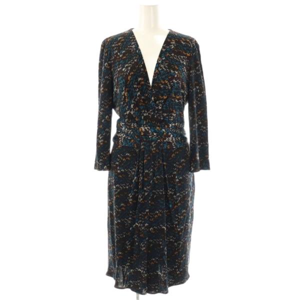 イッサロンドン ISSA LONDON シルク 総柄 カシュクール ワンピース 膝丈 七分袖 6 黒 ブラック /AT ■OS レディース【ブランド】イッサロンドン ISSA LONDON【表記サイズ】6【実寸サイズ】肩幅：36cm　身幅：...