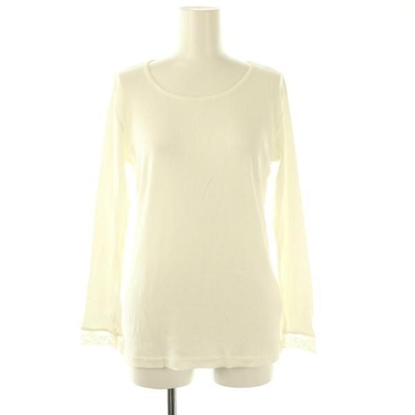 ポルテデブトン Porter des boutons レース リブ 長袖 カットソー 白 ホワイト /AT ■OS レディース【表記サイズ】サイズ表記なし(実寸サイズをご参考ください)【実寸サイズ】肩幅：34cm　身幅：41cm　着丈：59...