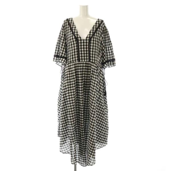 サラマリカ Sara mallika ギンガムチェック ワンピース ロング 五分袖 ブラック /HK ■OS レディース【表記サイズ】サイズ表記なし【実寸サイズ】肩幅：42cm　身幅：50cm　着丈：113cm　袖丈：32cm　　【素材】表...