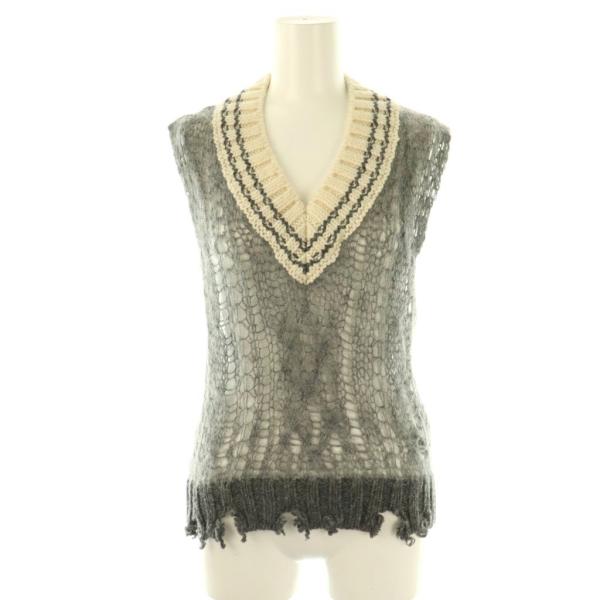 プランクプロジェクト PRANKPROJECT Sheer Tilden Knit Vest ニット ベスト モヘヤ F グレー アイボリー /DO ■OS ■SH レディース【表記サイズ】F【実寸サイズ】身幅：約39.5cm　総丈：約56...