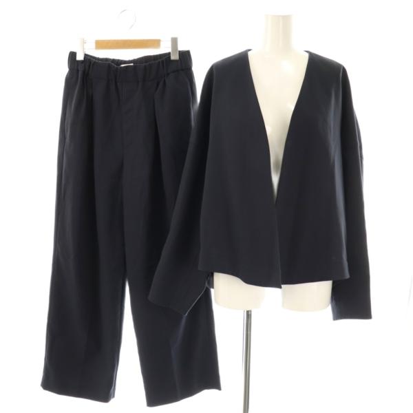 エブール ebure 25SS ボイルダブルクロスライトジャケット×イージーストレートパンツ セットアップ 上下 スーツ 38 紺 ネイビー【ブランド】エブール ebure【表記サイズ】ジャケット 38パンツ 38【実寸サイズ】肩幅：62c...