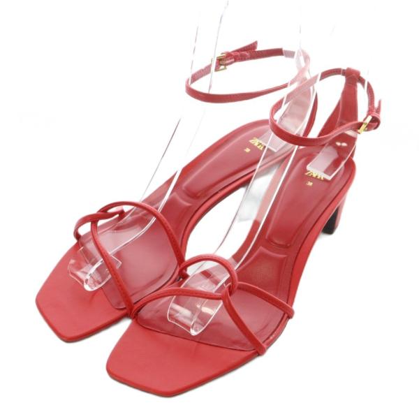 ザラ ZARA baland poshnali strappy sandal サンダル ストラップ スクエアトゥ ヒール 38 24.5cm 赤 レッド /RI ■OS レディース【ブランド】ザラ ZARA【表記サイズ】38（24.5cm）...