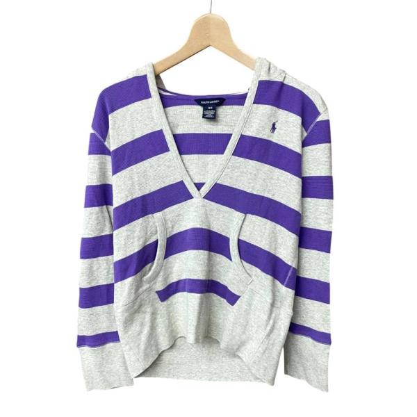 ラルフローレン RALPH LAUREN Vネック ボーダー パーカー プルオーバー 長袖 女の子 160 グレー ■FY キッズ【ブランド】ラルフローレン RALPH LAUREN【表記サイズ】160【実寸サイズ】肩幅：39cm　身幅：4...