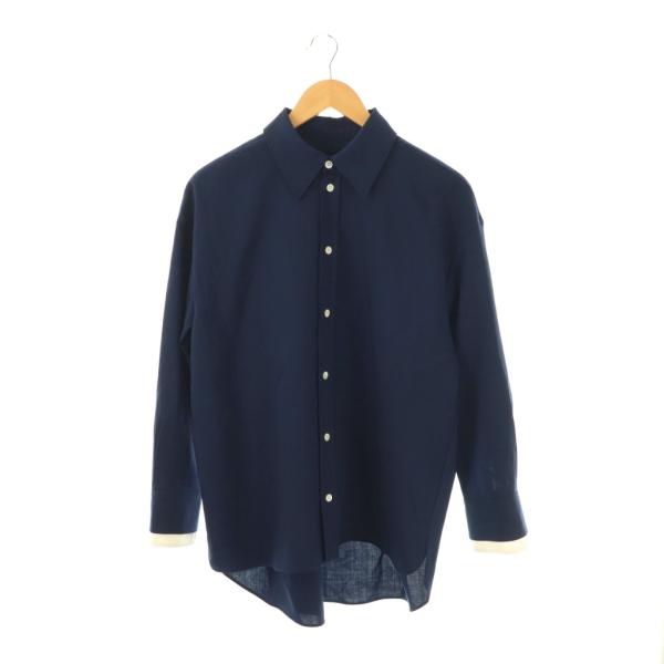 マルニ MARNI 25SS レイヤードスリーブシャツ ステッチ 40 ネイビー ホワイト CAMA0613UD /CX ■OS メンズ【ブランド】マルニ MARNI【表記サイズ】L【実寸サイズ】肩幅：56cm　身幅：50cm　着丈：77c...