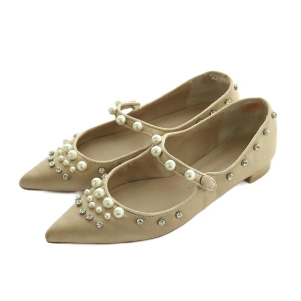 ツル バイ マリコオイカワ Pompidou パンプス ポインテッドトゥ ローヒール ビジュー パール装飾 36 22.5cm ピンクベージュ レディース【ブランド】ツル バイ マリコオイカワ TSURU by Mariko Oikawa【...