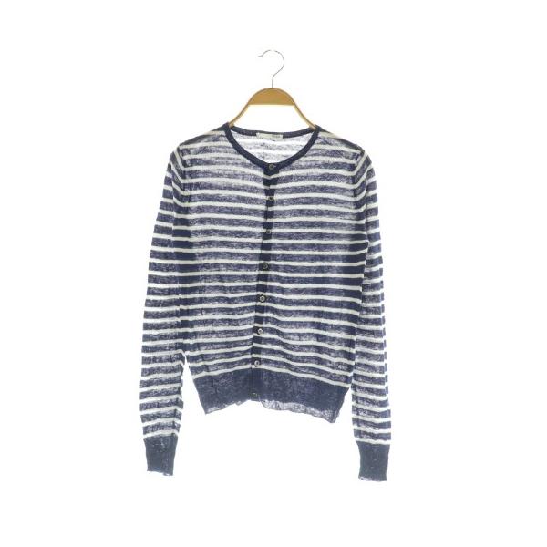 エヌワンハンドレッド n100  リネンニットカーディガン 長袖 クルーネック ボーダー ネイビー /MY ■OS レディース【ブランド】エヌワンハンドレッド n100 【表記サイズ】表記なし【実寸サイズ】肩幅：33cm　身幅：41cm　着...