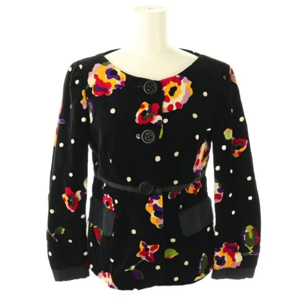 モスキーノチープアンドシック MOSCHINO CHEAP AND CHIC ドット 花柄 ベロア ノーカラージャケット ブラック マルチカラー /CX ■OS レディース【ブランド】モスキーノチープアンドシック MOSCHINO CHEA...