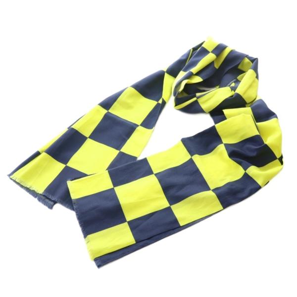 ブレック Blech チェック柄ストール マフラー 黄色 イエロー 紺 ネイビー /SS ■OS レディース【実寸サイズ】全長（フリンジ含まず）：約195cm　幅：約68cm　　【素材】コットン シルク【色】黄色 イエロー 紺 ネイビー【状...
