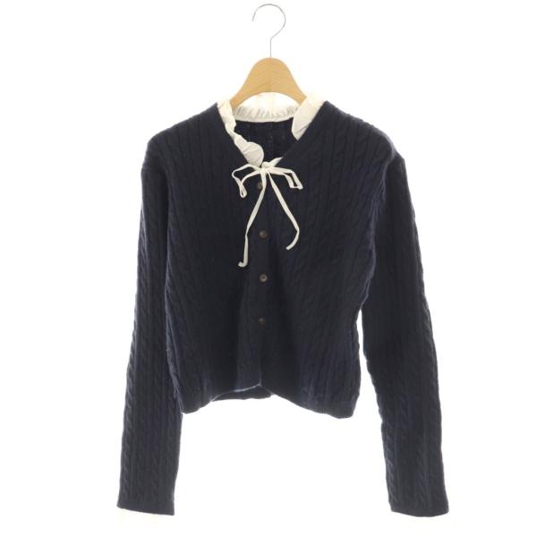 アリソンブラウン ALLISON BROWN  フリルニットカーディガン 長袖 F 紺 /NR ■OS レディース【表記サイズ】F【実寸サイズ】肩幅：40cm　身幅：45cm　着丈：44.5cm　袖丈：63.5cm　　【素材】アクリル ポリ...