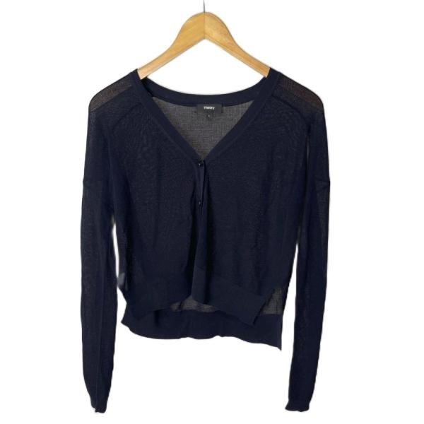 セオリー Theory CLEAN COTTON KNIT HANELEE カーディガン Vネック シアー シースルー 長袖 S ネイビー ■FY レディース【ブランド】セオリー Theory【表記サイズ】S【実寸サイズ】肩幅：68cm　身...