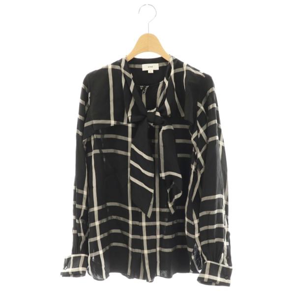 ハイク HYKE 23SS 15201 CUPRO CHECK PUSSY BOW BLOUSE ブラウス シャツ 2 ブラック オフホワイト /ES ■OS レディース【ブランド】ハイク HYKE【表記サイズ】2【実寸サイズ】肩幅：35c...