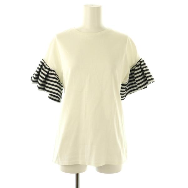 ボーダーズアットバルコニー BORDERS at BALCONY RUFFLED TEE 袖切替ラッフルTシャツ カットソー ボーダー 半袖 36 ホワイト /HK ■OS レディース【ブランド】ボーダーズアットバルコニー BORDERS ...