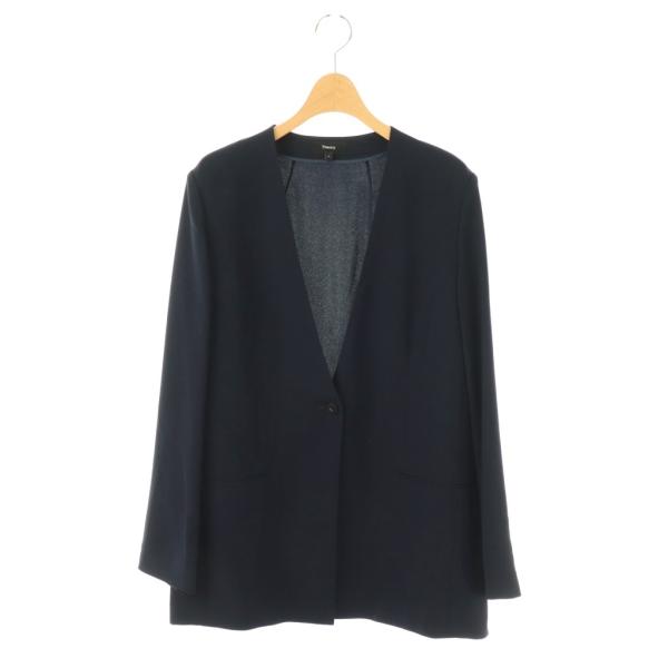 セオリー Theory POWDER CREPE COLLARLESS JK N ノーカラージャケット 8 ネイビー /DO ■OS レディース【ブランド】セオリー Theory【表記サイズ】8【実寸サイズ】肩幅：約40cm　身幅：約52c...