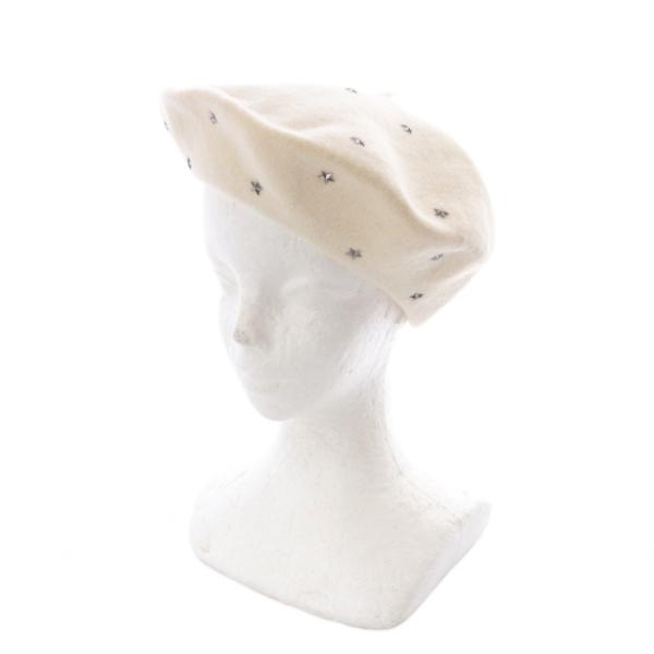 フェリシオベッキ FERRUCCIO VECCHI スタースタッズ ベレー帽 F アイボリー /SR レディース【表記サイズ】F【実寸サイズ】頭周り：58cm　　【素材】毛【色】アイボリー【状態】表面に毛羽立ちがございますが、その他に目立っ...