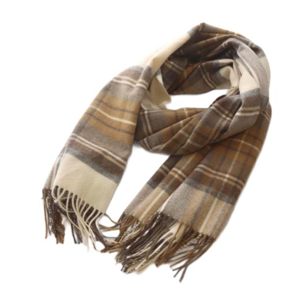 ジョンストンズオブエルガン Johnstons of Elgin ストール マフラー チェック カシミヤ フリンジ アイボリー ブラウン /YO36 レディース【ブランド】ジョンストンズオブエルガン Johnstons of Elgin【実...