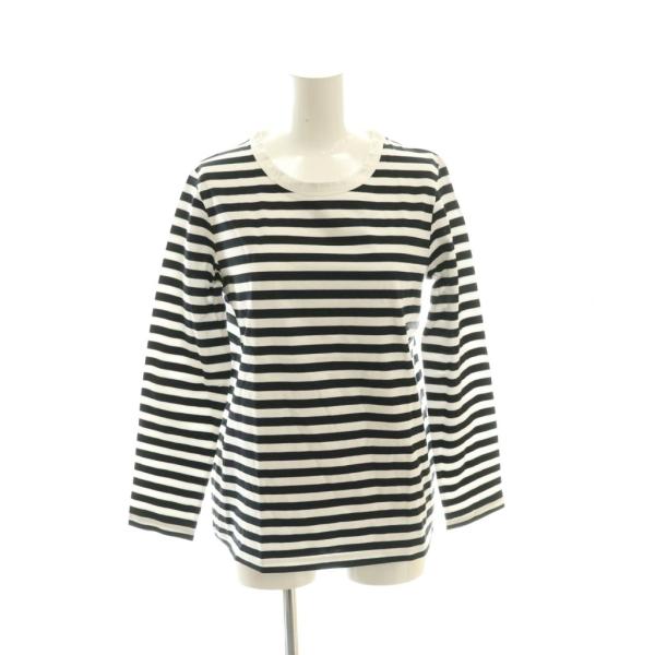 未使用品 レフロンティ L'EFFRONTEE Tシャツ F ボーダー 黒 ブラック 白 ホワイト ラウンドネック 長袖 /AG ■OS レディース【表記サイズ】F【実寸サイズ】肩幅：約36cm　身幅：約41cm　着丈：約57cm　袖丈：約...