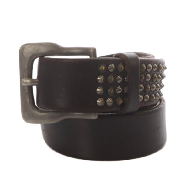 ホーウィン Horween ベルト スタッズ装飾 レザー ダークブラウン /YO25 ■SH メンズ【実寸サイズ】最小ウエスト：約82cm　最大ウエスト：約93cm　全長：109cm　幅：3.3cm　　【素材】レザー【色】ダークブラウン【状...