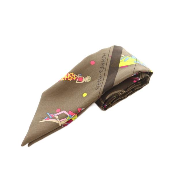 エルメス HERMES Ex-Libris Les Parisiennes ツイリー スカーフ 総柄 シルク 茶 /MI ■OS ■OH レディース【ブランド】エルメス HERMES【表記サイズ】表記なし【実寸サイズ】全長87cm　幅5cm...