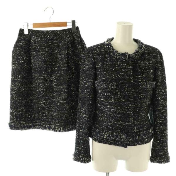 ルネ Rene ツイードセットアップ TISSUE ジャケット スカート 34 ネイビー オフホワイト /DO ■OS レディース【ブランド】ルネ Rene【表記サイズ】34【実寸サイズ】ジャケット 肩幅：34cm　ジャケット 身幅：43c...