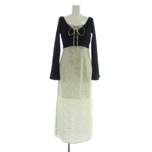 リリーブラウン Lily Brown 24AW ニットカーデセットキャミワンピース ロング ラメ 花柄 0 ネイビー ホワイト /MY ■OS レディース【ブランド】リリーブラウン Lily Brown【表記サイズ】0【実寸サイズ】肩幅：3...