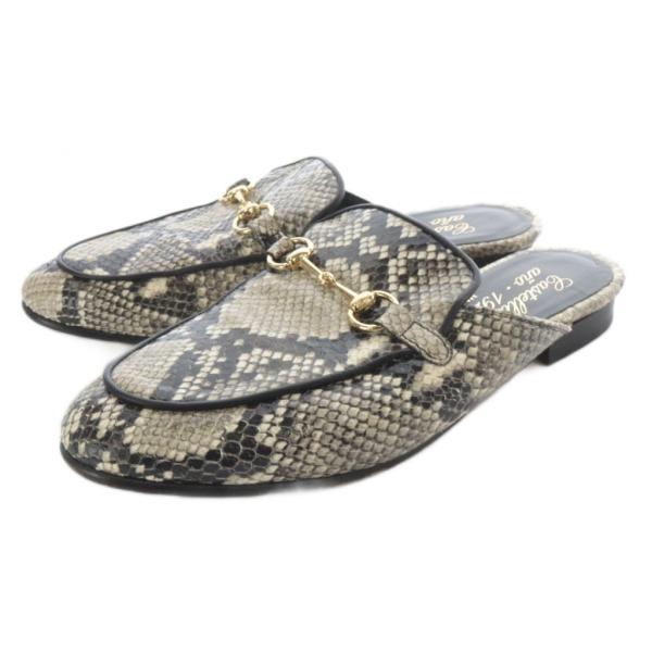 カステラーノ CASTELLANO パイソン ビット ミュール サンダル 37 アイボリー 黒 ブラック /SR レディース【表記サイズ】37【実寸サイズ】ヒールの高さ：1.5cm　最大幅：7.3cm　　【色】アイボリー 黒 ブラック【状態...