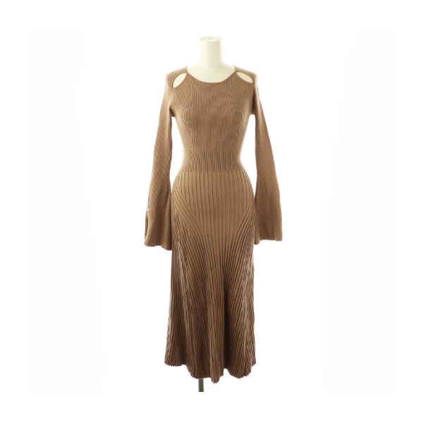 エイミーイストワール eimy istoire 25AW リブニットフレアワンピース 長袖 ロング コットン 36 ベージュ 1125531046-0【ブランド】エイミーイストワール eimy istoire【表記サイズ】36【実寸サイズ】...