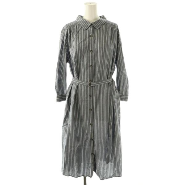 ストラ Stola. ストライプ ワンピース 38 グレー ホワイト /ES ■OS レディース【ブランド】ストラ Stola.【表記サイズ】38【実寸サイズ】肩幅：51cm　身幅：53cm　袖丈：38cm　総丈：106cm　　【素材】再生...