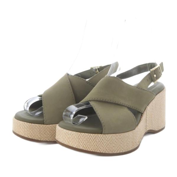 クラークス clarks サンダル ウエッジソール プラットフォーム 厚底 ストラップ レザー US6.5 カーキ /YO8 レディース【ブランド】クラークス clarks【表記サイズ】US6.5【実寸サイズ】ヒールの高さ：8cm　最大幅：...