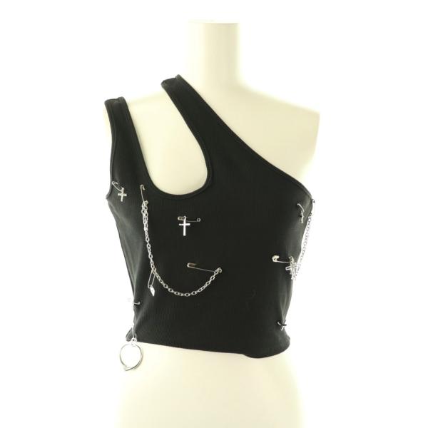 ザレッドスレッド THEREDTHREAD S customize chain tank タンクトップ クロップド F ブラック /DF ■OS レディース【表記サイズ】F【実寸サイズ】身幅：36cm　総丈：43cm　　【素材】本体 綿、ポ...