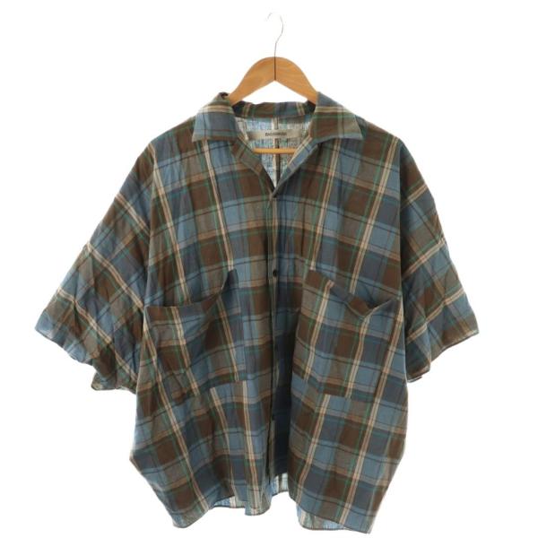 バーシズブルック BASISBROEK オープンカラーS/Sシャツ 半袖 前開き リネン混 2 茶 青 マルチカラー /NR ■OS ■SH メンズ【表記サイズ】2【実寸サイズ】着丈：70cm　ゆき丈：57.5cm　裾幅：71.5cm　　【...