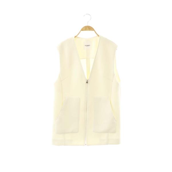 シーレット CEaRET ジップアップ ベスト 2 オフホワイト /ES ■OS レディース【表記サイズ】2【実寸サイズ】身幅：51cm　着丈：70cm　　【素材】表地：ポリエステル　別布：ポリエステル【色】オフホワイト【状態】使用感が少な...