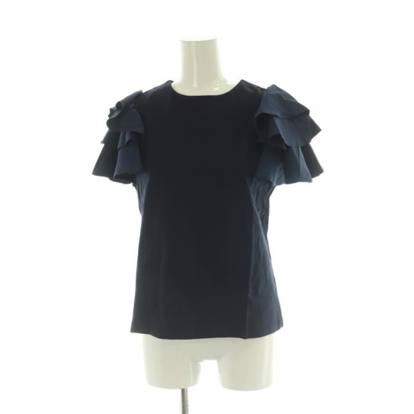 マーリエパーエフデ Maglie par ef-de カットソー 7 紺 ネイビー フリルスリーブ 半袖 無地 /AG ■OS レディース【ブランド】マーリエパーエフデ Maglie par ef-de【表記サイズ】7【実寸サイズ】肩幅：約...