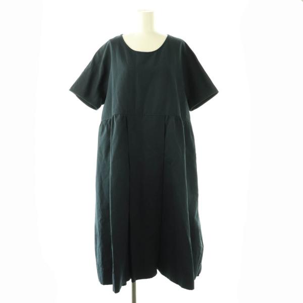 デドゥエ D-due コットンリネンワンピース 半袖 ロング リネン混 38 紺 /NR ■OS レディース【表記サイズ】38【実寸サイズ】身幅：59cm　着丈：111cm　ゆき丈：43cm　　【素材】綿、麻【色】紺【状態】裏側の首元に汚れ...