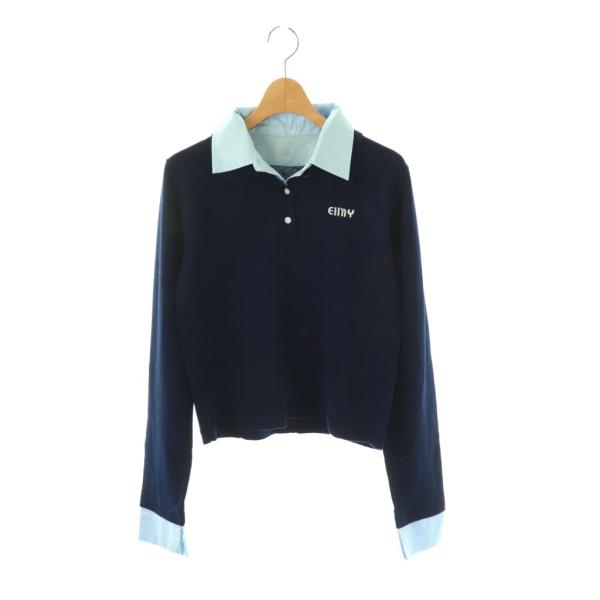 エイミーイストワール eimy istoire ダブルカラーデザインニット カットソー 長袖 F ネイビー ライトブルー /DO ■OS レディース【ブランド】エイミーイストワール eimy istoire【表記サイズ】F【実寸サイズ】肩幅...