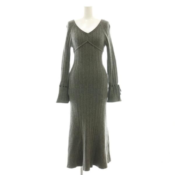 ハーリップトゥ Herlipto  24AW Back Lace-Up Knit Dress ワンピース Vネック S グレー /CX ■OS レディース【表記サイズ】S【実寸サイズ】身幅：34cm　着丈：120cm　ゆき丈：67cm　　【...